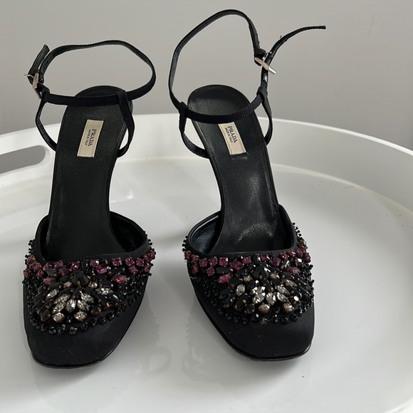Prada | Shoes | Prada Satin Studded Heels | Poshmark